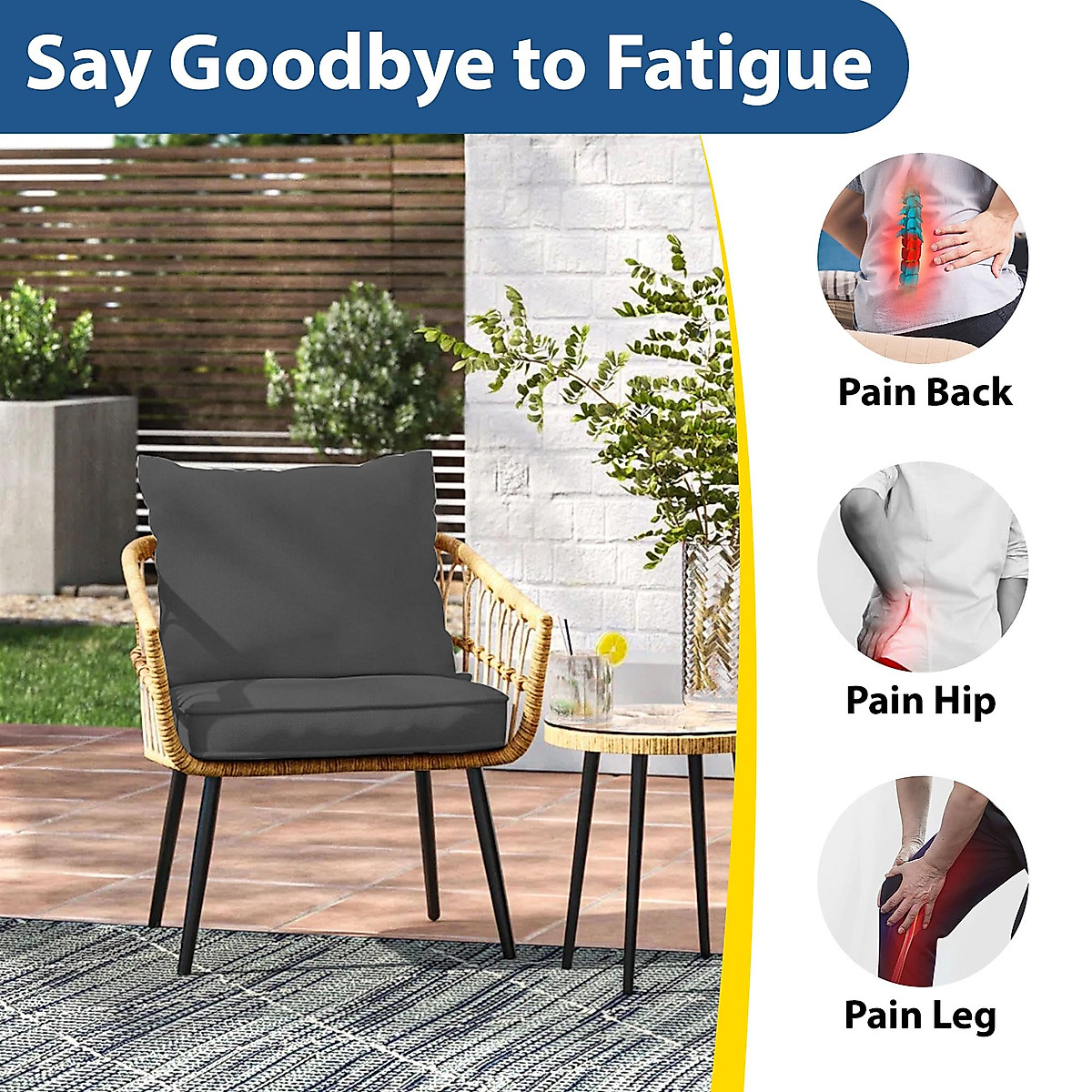 ZJEYEJZ Outdoor Chair Cushion Set, Thickened 24 x 24 x 5 Inch Patio Furniture Cushions, Waterproof & Fade Resistant Outdoor Seat Cushions with Ties for Chair Sofa Couch (Dark Gray)