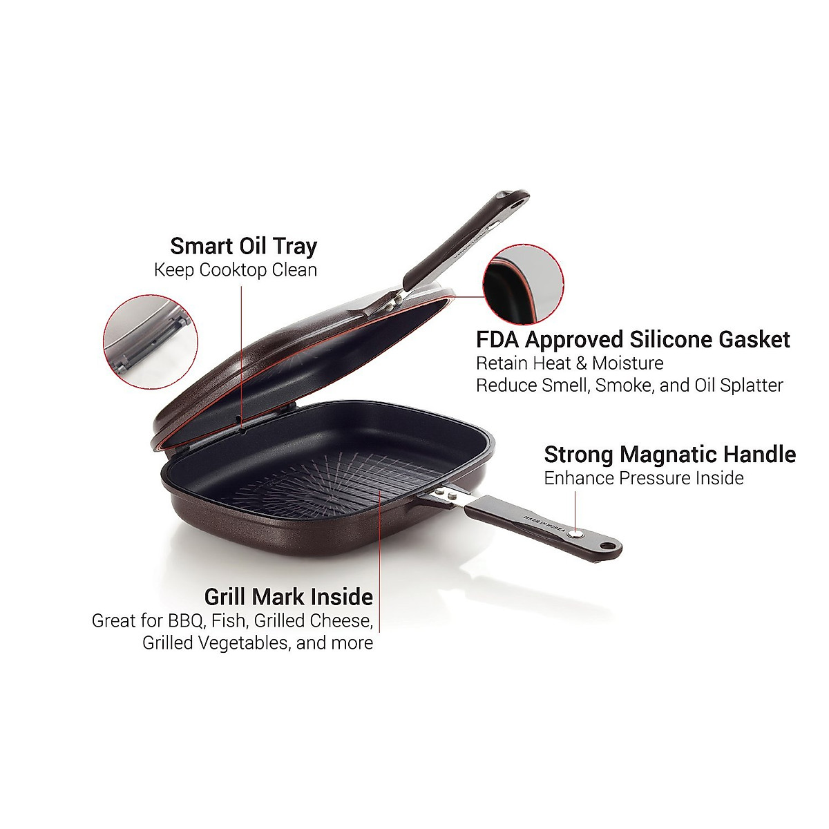 Happycall Titanium Nonstick Double Pan, Omelette Pan, Flip Pan, Square, Dishwasher Safe, PFOA-free, Brown (Jumbo Grill)