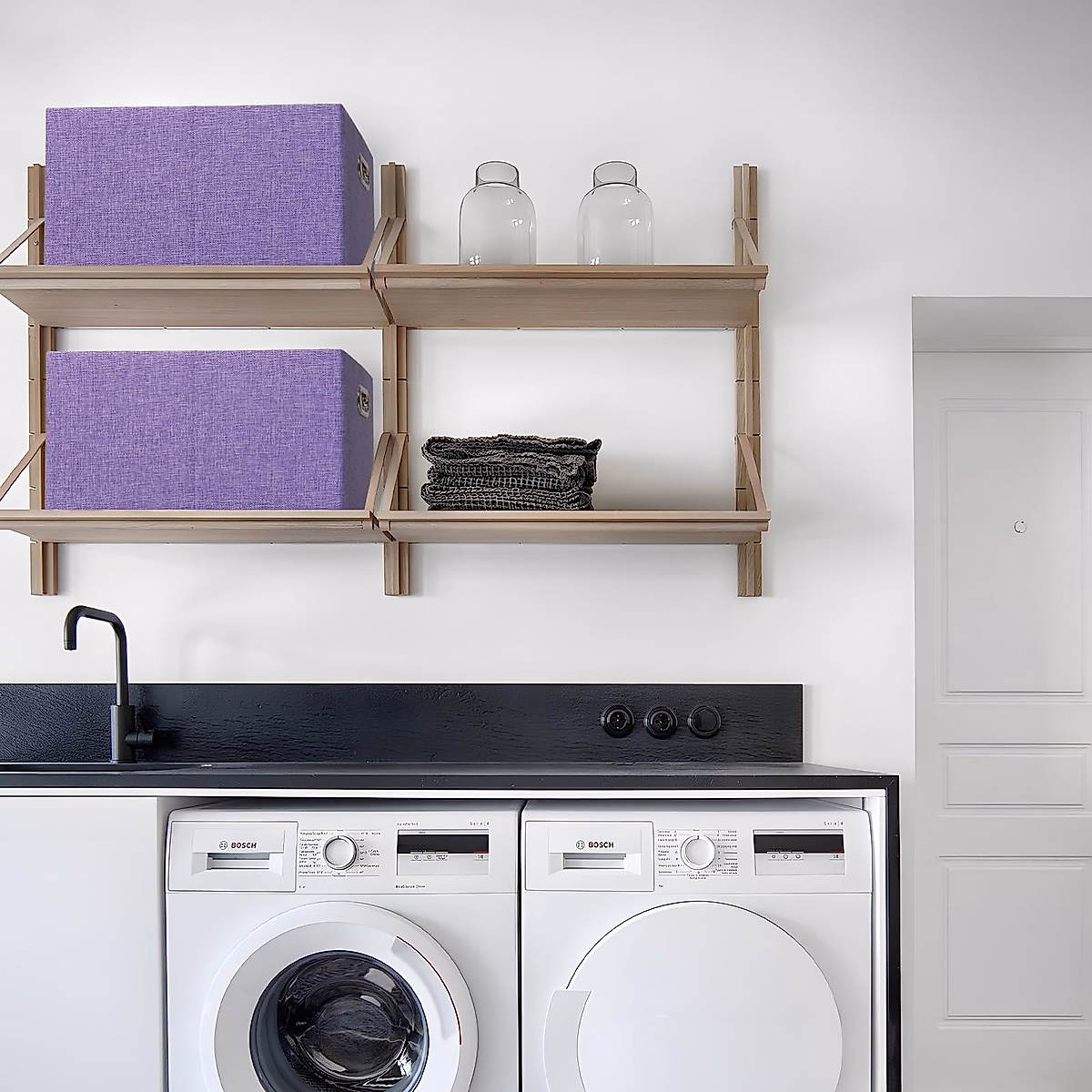 ORGMASTER Collapsible Storage Bins Fabric, Rectangle Baskets Linen Storage Bins Decorative Organizer Baskets Containers Boxes for Shelf Closet Laundry Home Office, 14.75x10.25x8 Inch, 4 Pack, Purple