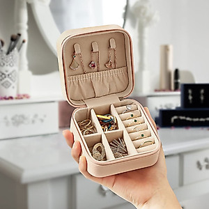 ZPROW Travel Jewelry Case, Mini Portable Jewelry Travel Boxes, Small Jewelry Organizer for Rings, Earrings, Pendants, Watches, Necklaces, Lipsticks Organizer Storage Holder Case (Pink)