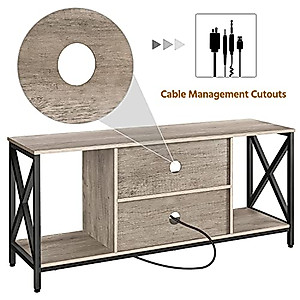 Yaheetech TV Stand for 65 Inch TV, Industrial Entertainment Center TV Console with Power Outlets, Modern TV Cabinet with Open Storage Shelves for Living Room, Gray