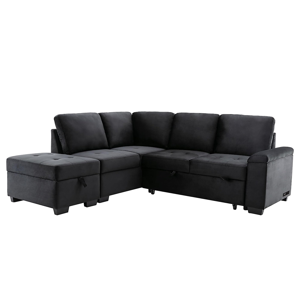Merax Sleeper Sectional, L-Shape Corner Couch Sofa-Bed with Storage Ottoman, Black