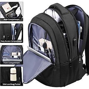 Travel Laptop Backpack for Men, Large School Backpacks for Teens Water Resistant Back Pack with USB Charging Port, Business Anti Theft Durable Computer Bag Gifts for Men Fits 17.3 Inch Laptop, Black