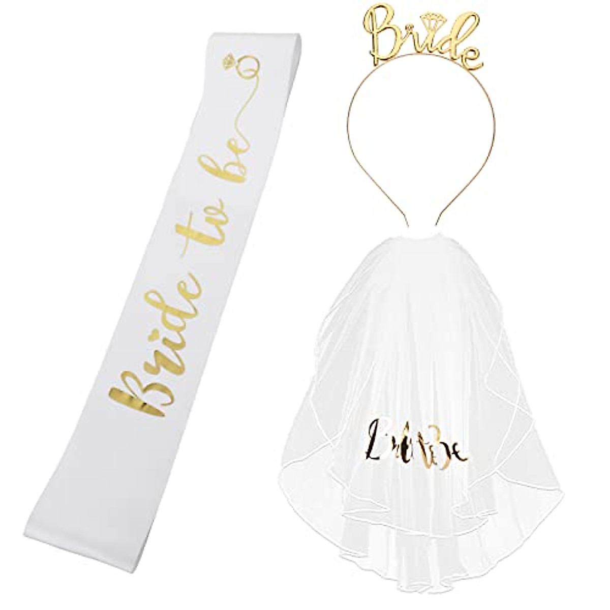 3pcs Bachelorette Party Accessories Set Include Bride to Be Sash and Veil with Bride Tiara Bridal Decoration Accessories for Bride Bachelorette Hen Night Party