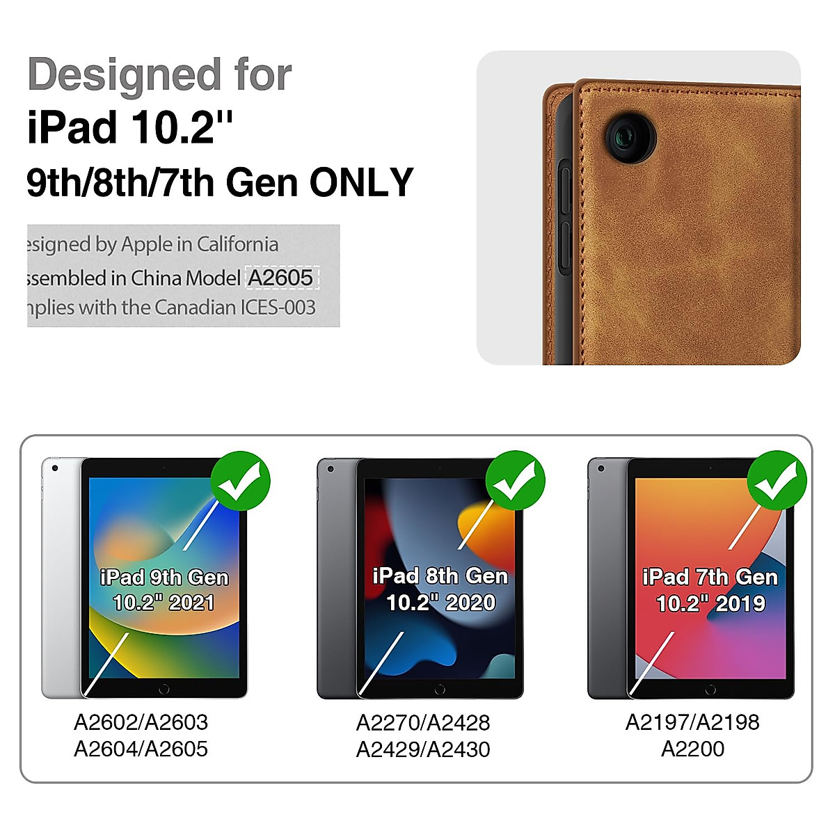 Antbox Case for iPad 9th Generation (2021) iPad 8th/7th Generation with Pencil Holder Auto Sleep/Wake Function PU Leather Smart Cover for iPad 10.2'' (Brown)
