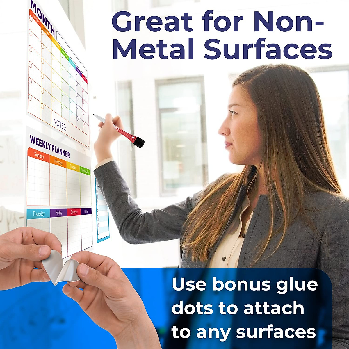 Magnetic Dry Erase Whiteboard Calendar for Fridge Set of 3 - Includes: Monthly, Weekly & Daily Calendar Whiteboard, Grocery List, 5 Markers & Eraser - Perfect Calendar to Get Organized Every Day