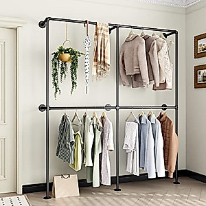 IronJiaZu Industrial Pipe Clothing Rack Wall Mounted Garment Rack,Black Clothes Rack Retail Display Hanging Rod for Closet Storage,Laundry Room