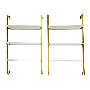 PIBM Stylish Simplicity Shelf Wall Mounted Floating Rack Shelves Solid Wood Iron Art Simple Modern Storage Bookshelf Living Room Multi-Layer,3 Sizes, Gold , B60X25X108CM