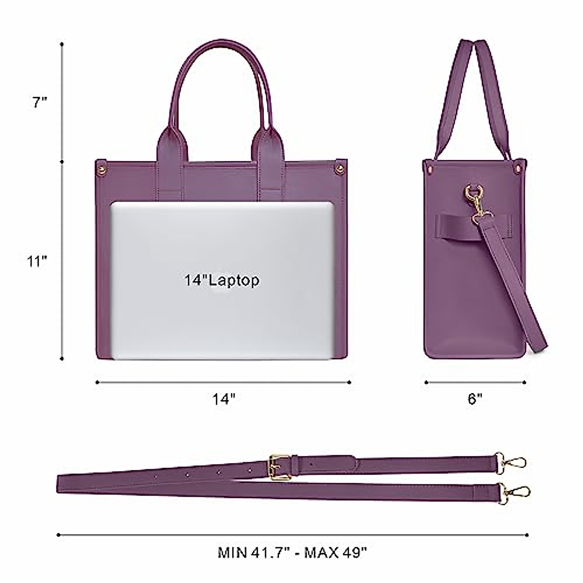 NPBAG The Tote Bag for Women, PU Leather Handbag with Zipper, Crossbody Shoulder Bag for Travel, Work, Top-Handle Trendy Purse (M Purple)
