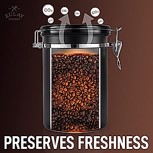 Zulay 21oz Coffee Canister For Ground Coffee - Stainless Steel Coffee Canisters With Scoop Holder & Date Tracker - Airtight Coffee Container & Coffee Storage For Coffee Jar, Tea, Sugar, Flour (Black)