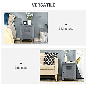 HOMCOM Industrial End Table, Living Room Side Table with Locker-Style Door and Adjustable Shelf, Grey