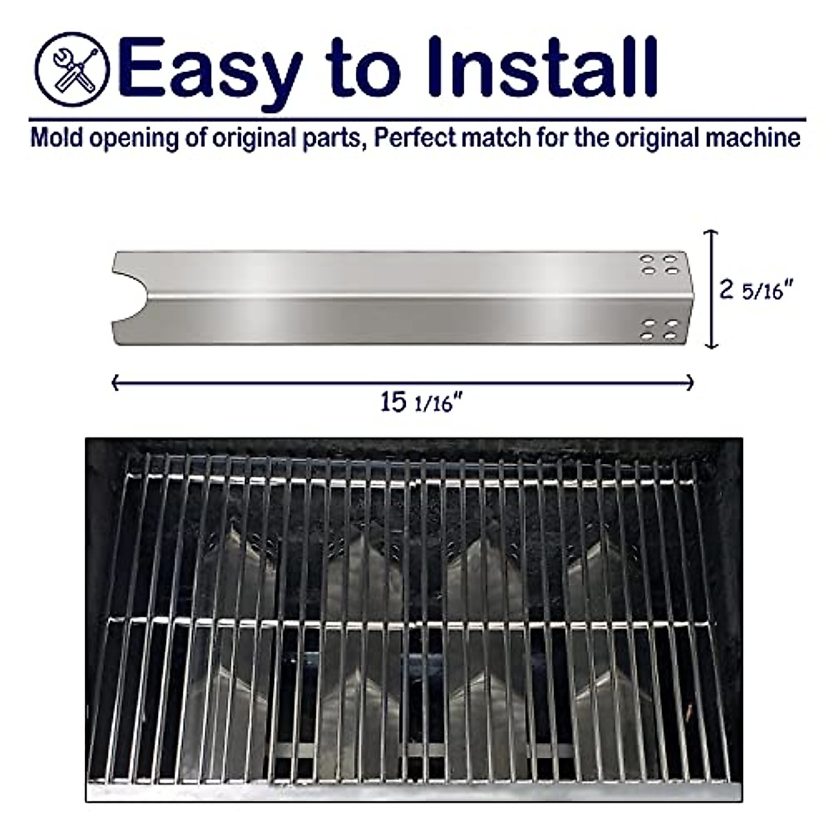 YOUFIRE Grill Parts Heat Shield Tent Stainless Steel Gas BBQ Burner Covers Replacement for Brinkmann 810-6680-S Flavorizer Bars(15.0625 x 2.3125 inch, 6-Pack Grill Accessories)