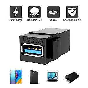 XIUXIU USB 3.0 Keystone Jack Inserts,5pcs USB to USB Adapters Female to Female Connector,Female Coupler Insert Snap-in Connector Socket Adapter Port for Wall Plate Outlet Panel-Black(Black-5 Pack)