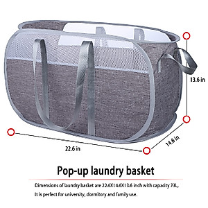Pop Up Laundry Hamper，with Durable Handles collapsible laundry basket，Easy to Open and Fold for college Dorm,kids room，travel (Gray)…