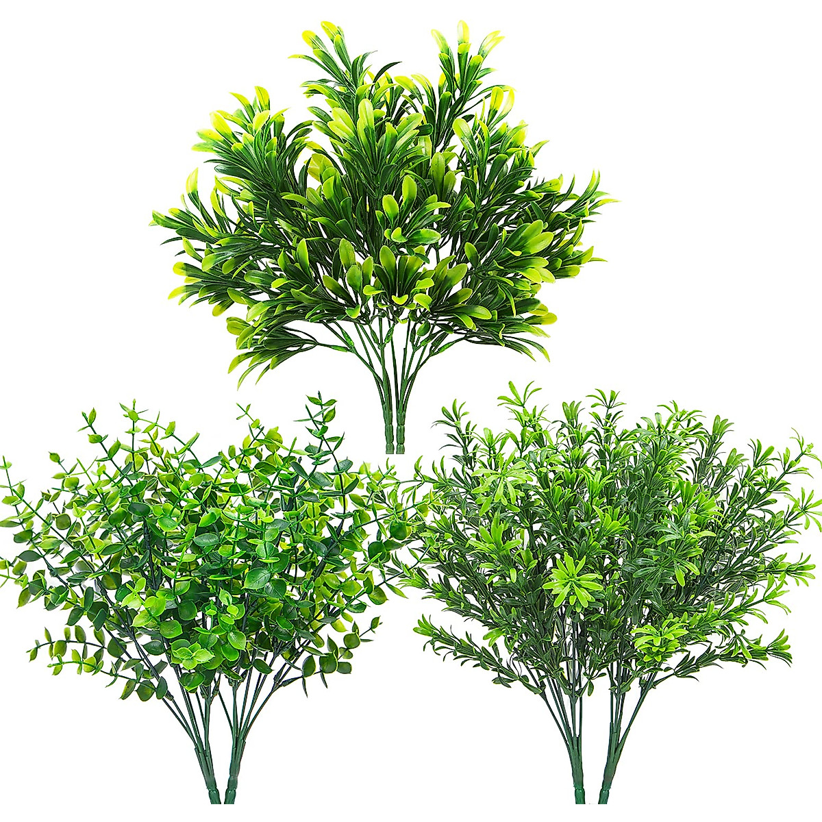 Ouddy Decor 6 Bundles Artificial Greenery Stems Mixed Fake Plastic Plants Eucalyptus Rosemary Faux Magnolia for Outdoor Indoor Garden Home Window Box Decor