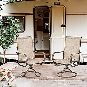 Patio Swivel Dining Chairs Set of 2 Outdoor Kitchen Patio Stools and Bar Height Chairs Outdoor Indoor Banquet Furniture Metal Chair with Textilene Mesh Fabric for Backyard Lawn Pool Garden Deck