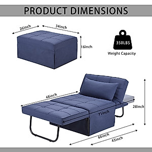 Sofa Bed, 4 in 1 Multi-Function Folding Ottoman Breathable Linen Couch Bed with Adjustable Backrest Modern Convertible Chair for Living Room Apartment Office,Blue