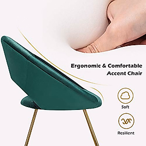 Giantex Modern Velvet Accent Chair Set of 2, Comfy Cute Upholstered Vanity Desk Chair, Max Load 300 Lbs, Decorative Mid Century Single Sofa Armchair for Living Room, Bedroom, Dining Room, Green