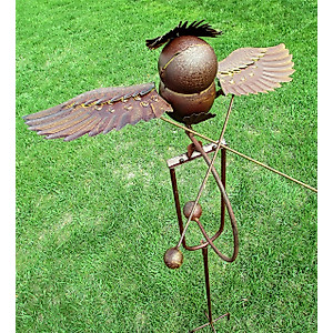 Big Sky Antiques Wing Flapping Kinetic Metal Brown Owl Yard Stake Rocking Wind Spinner Whirly-Gig Garden Art,Multicolor,21.5x 12.5x 55inch