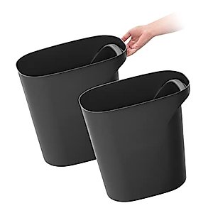 IRIS USA 6 Gallon / 24 Quart Plastic Wastebasket Trash Cans for Home, Office, Bedroom, Bathroom, Made with Recycled Materials, Black, 2-Pack