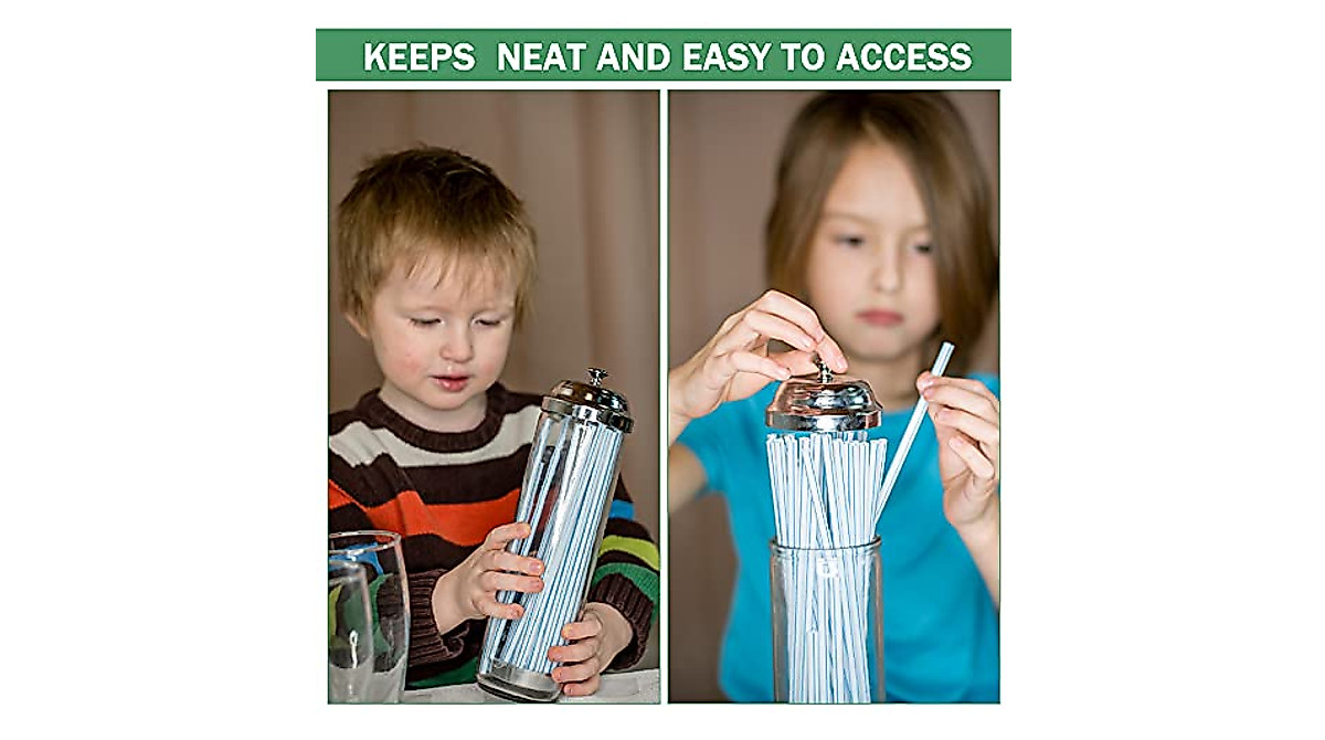 Elesunory Plastic Straw Dispenser with 100 Pcs Straws - Organize Counter