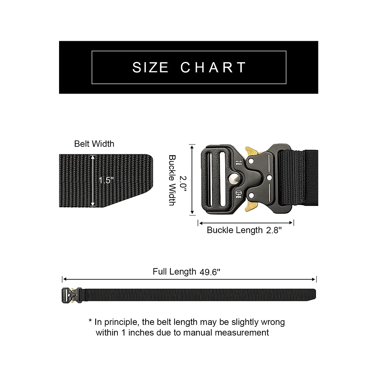 Ｋｉｒａ　Ｓｕｔｓｕ Mens Tactical Belt Work Belts For Men 1.5" Nylon Web Tactical Belt with Automatic Slide Buckle