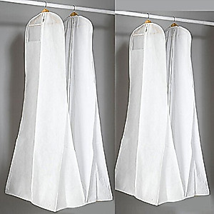 Cosmos White Color Non-Wowen Anti-dust Wedding Dress Gown Garment Bag Storage Protector Cover with Clear Zipped Pocket