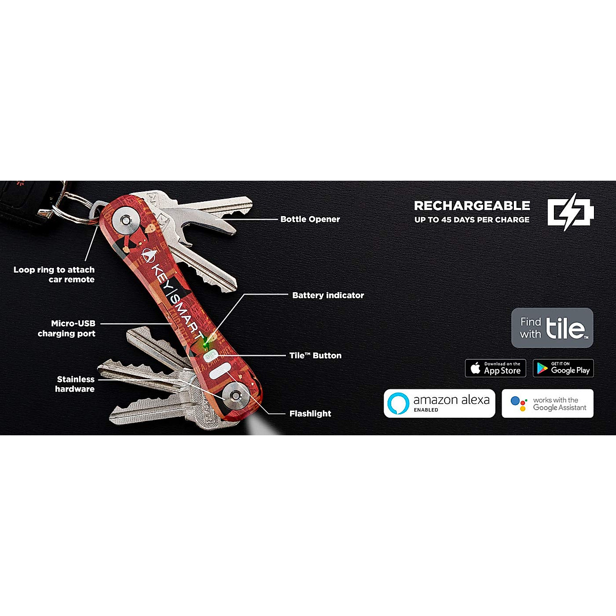 KeySmart Pro - Key Holder w Tile Smart Technology Bluetooth Tracker - w Bottle Opener (up to 14 Keys, Star Trek The Next Generation)