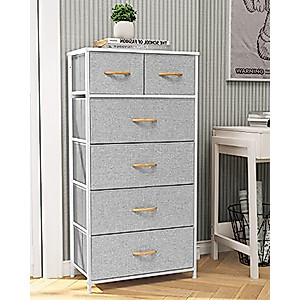 JOINHOM Dresser Storage Tower with Drawers, Fabric Tall Dresser Drawer for Bedroom, Office, Entryway, Living Room and Closet- Sturdy Steel Frame, Easy Pull Bins & Wooden Top