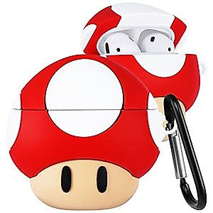 JoySolar for Airpod 1&2 Case Cute Cartoon 3D Soft Silicone Air Pods Funny Cover Kawaii Fun Cool Keychain Design Shell Food Fashion Stylish Girls Kids Teens Women Cases for Airpods (Mushroom)