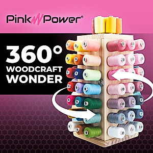 Pink Power 84 Spools Thread Holder Stand - 360° Full Rotating Wooden Thread Holder - Thread Rack - Embroidery Thread Organizer - Thread Storage box for Sewing, Quilting, Jewelry, and Hair-Braiding