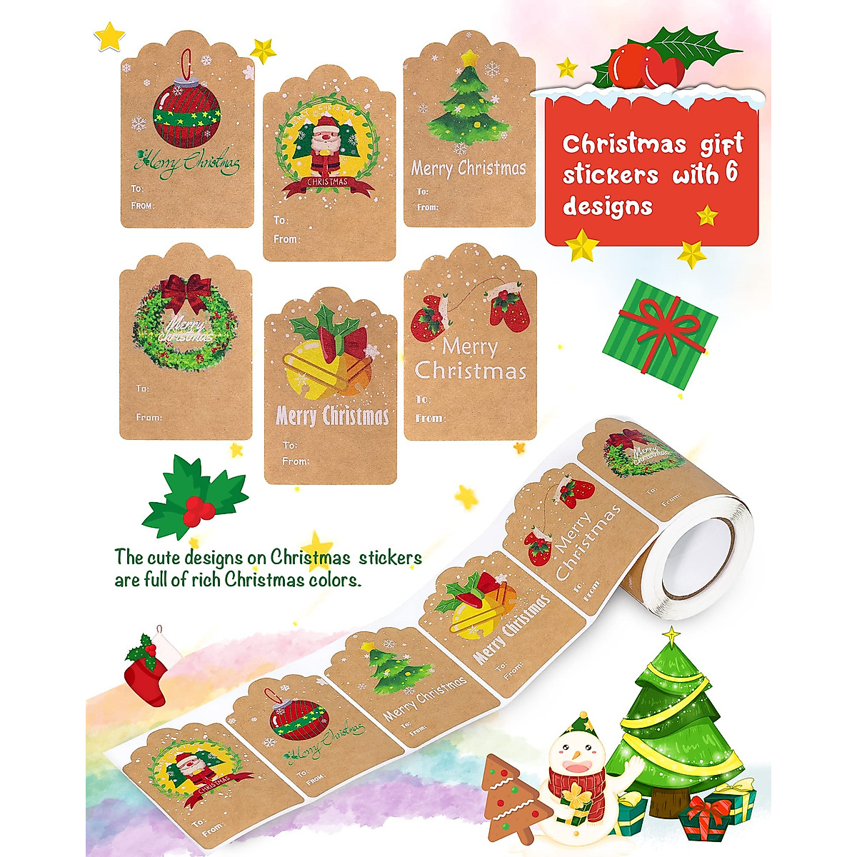 Christmas Gift Tag Stickers Christmas Gifts Name Tags Merry Christmas Tag Stickers 200 Pieces Kraft Self Adhesive Labels Xmas Gift Stickers Holiday Tag