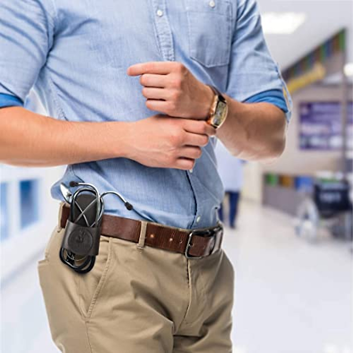 Stethoscope Holder Hip Clip With Upgraded Secure Magnetic Closure - Our Hygienic Stethoscope Clip is Designed to Hold All Brands & Styles - Includes Replacement Stethoscope Ear Tips (Black)