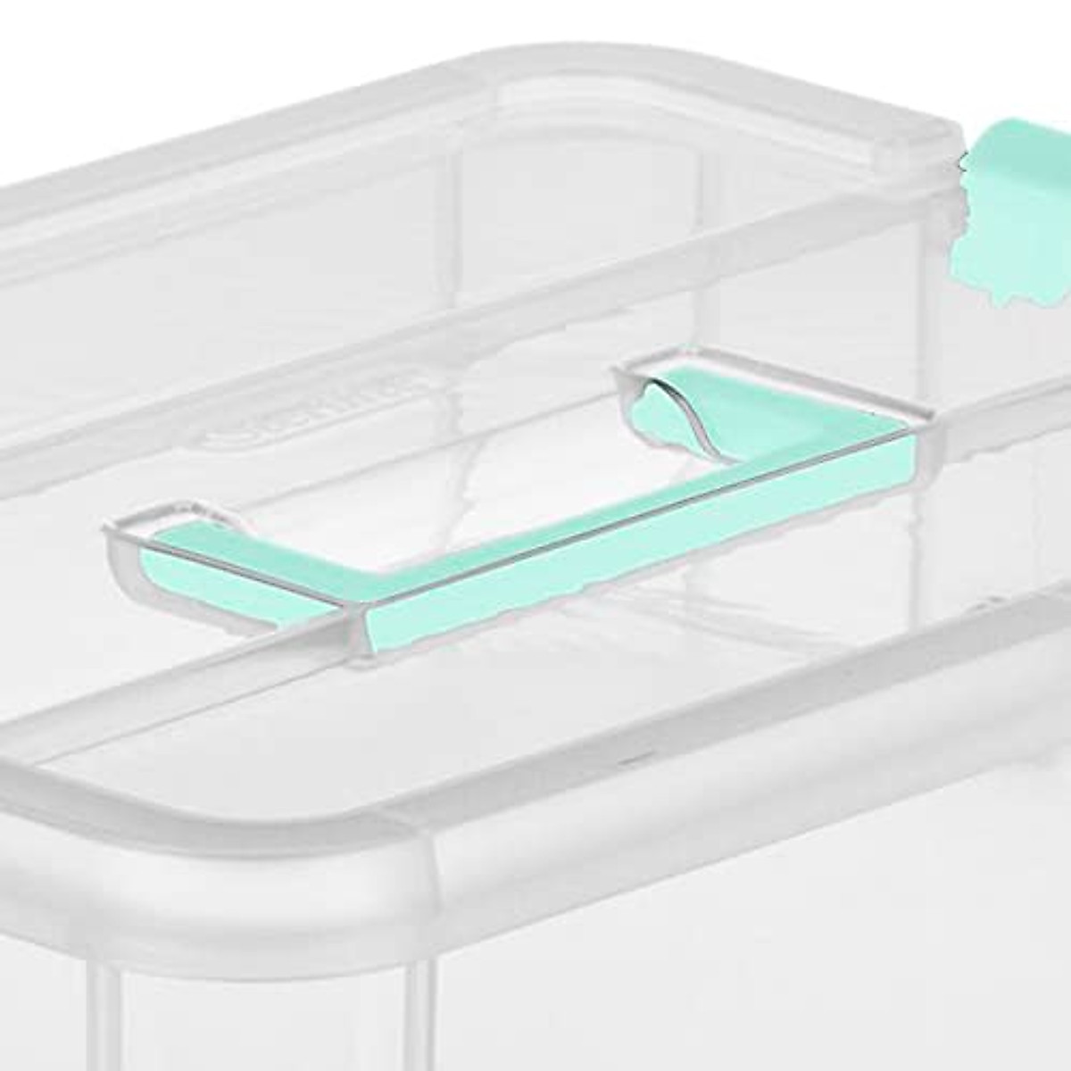 Sterilite Convenient Small Home 2-Tiered Layer Stack Carry Storage Box with Colored Accent Secure Latching Lid, Clear (4 Pack)