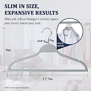 Heavy Duty Plastic Hangers, 50 Pack Rubber Coating Non Slip Coat Hangers with Shoulder Grooves, Suit Hangers with 360° Swivel Hook, Space Saving Organizer for Bedroom Closet, Gray