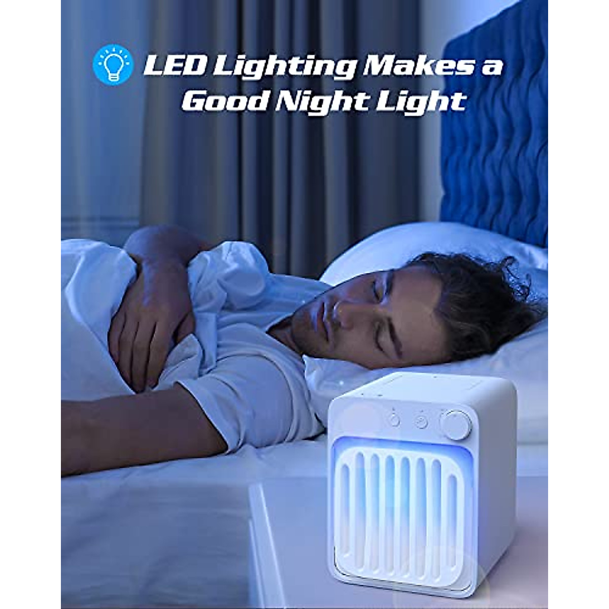 Portable air conditioner, 3in1 Rechargeable Evaporative Air Cooler with 2 Freezing Boxes,LED Light, Desktop Cooling Fan for Office, Bedroom, Outdoor,Kitchen