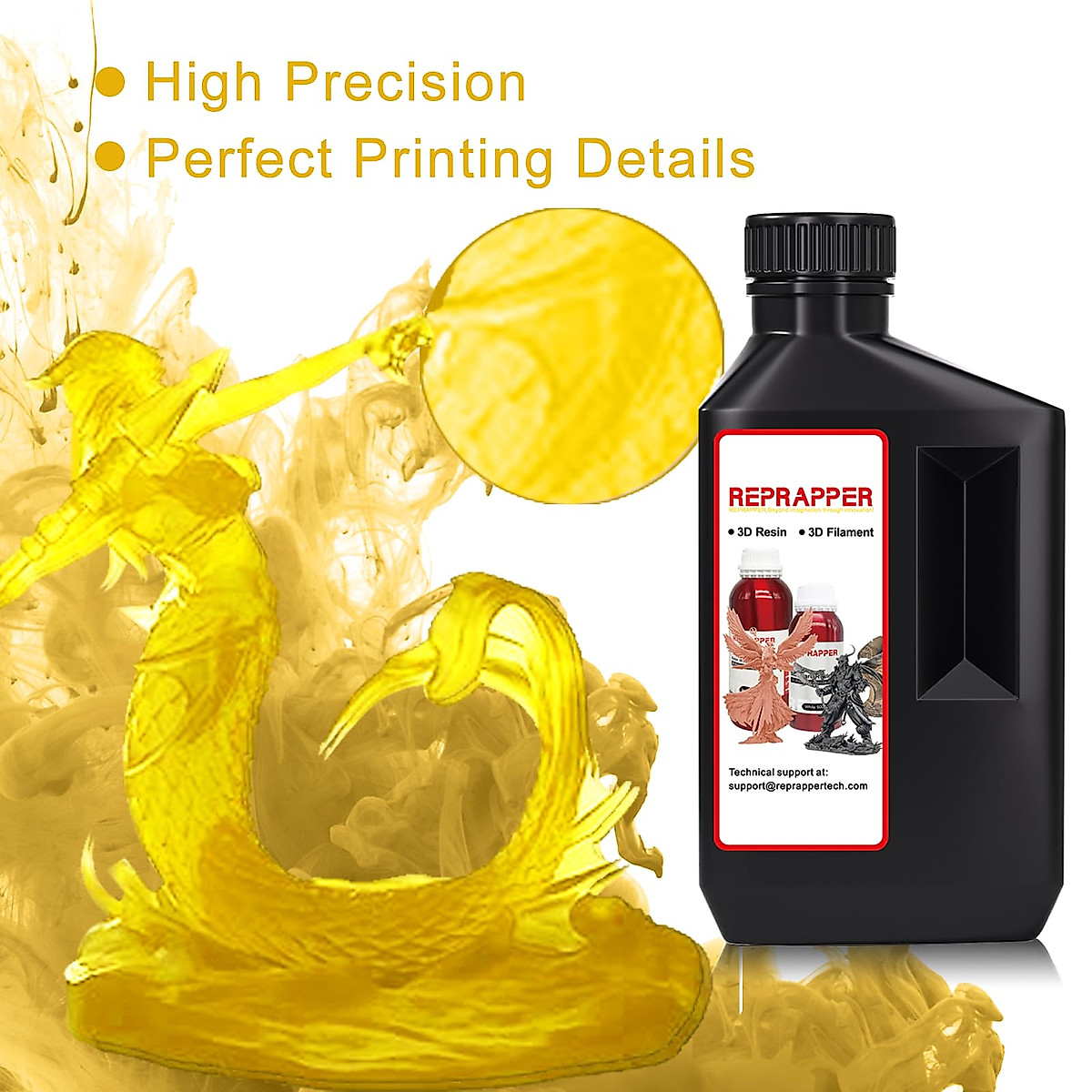 Reprapper Translucent Yellow 3D Printer Resin, 405nm Fast UV-Curing 1kg Transparent Yellow Standard Resin, 3D Printing Resin Photopolymer Sensitive Resin for LCD Printer, Clear Yellow 1000g