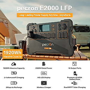 pecron Solar Generator E2000LFP,E2000LFP Portable power station with 4X 200W Solar Panels with 6X110V/2000W AC Outlets,LiFePO4 Battery Backup for Outdoors Camping Emergency