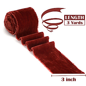MEEDEE Rust Velvet Ribbon - 3 Inch Fringe, Raw Edge, Silk Velvet for Wreaths, Flower Bouquet, Dress Sash, Baby Shower, Wedding Decor (3 Yards)