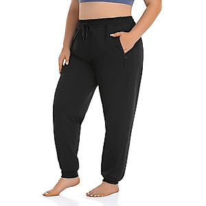 ZERDOCEAN Women's Plus Size Active Sweatpants Tapered Workout Caual Lounge Pants Joggers Pants Pockets Black 1X