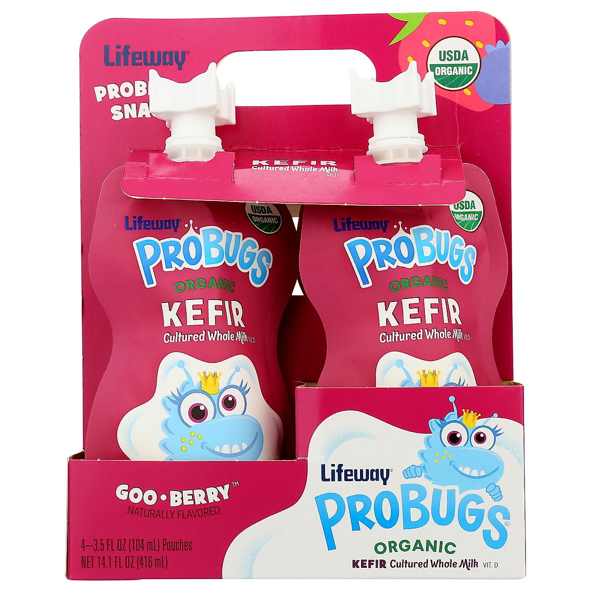 Lifeway Probugs Organic Kefir, Goo-Berry, 3.5 Ounce, 4-Pack