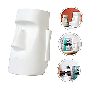 Operitacx Stone Pencil Holder Multifunctional Storage Box Eye Glasses Storage Organizer Pencil Organizer Case Easter Island Stone Pen Holder Desk Pen Organizers Desktop Storage Holder White