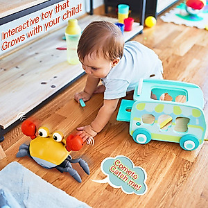 DASDSA Crawling Crab Baby Sensory Tummy time Toys for 1 Year Old boy Girl,Walking Crab Baby Toys Moving Dancing with Music and Light,Avoid Obstacles Interactive Development Baby Toys