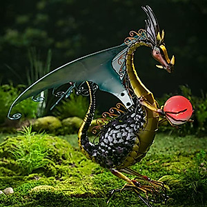 Wind & Weather Dragon Garden Sculpture with Solar Globe |13.75 x 19 x 25.4 Inches |Weather Resistant and Outdoor Safe |Porch Garage Garden or Patio Home Décor