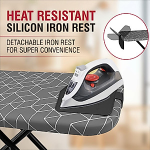 Xabitat Full Metal Ironing Board 48" X 15" with Silicon Iron Rest, Wall Mount & Closet Hanging Hook, Built-in Iron Caddy, Full Metal Heavy Duty Construction, Heat & Scorch Resistant Fabric