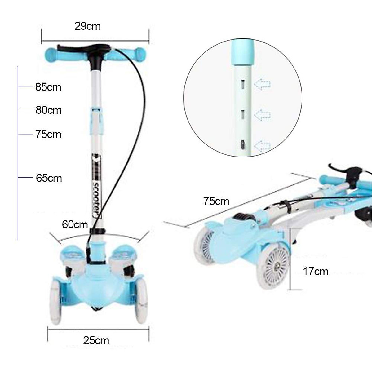 Ygqtbc Folding Kick Scooter for Kids 2 Wheel Scooter for Girls Boys, Safety Certified, 3 Adjustable Height, PU LED Light Up Wheels for Children 4 Years and up (Color : Yellow)