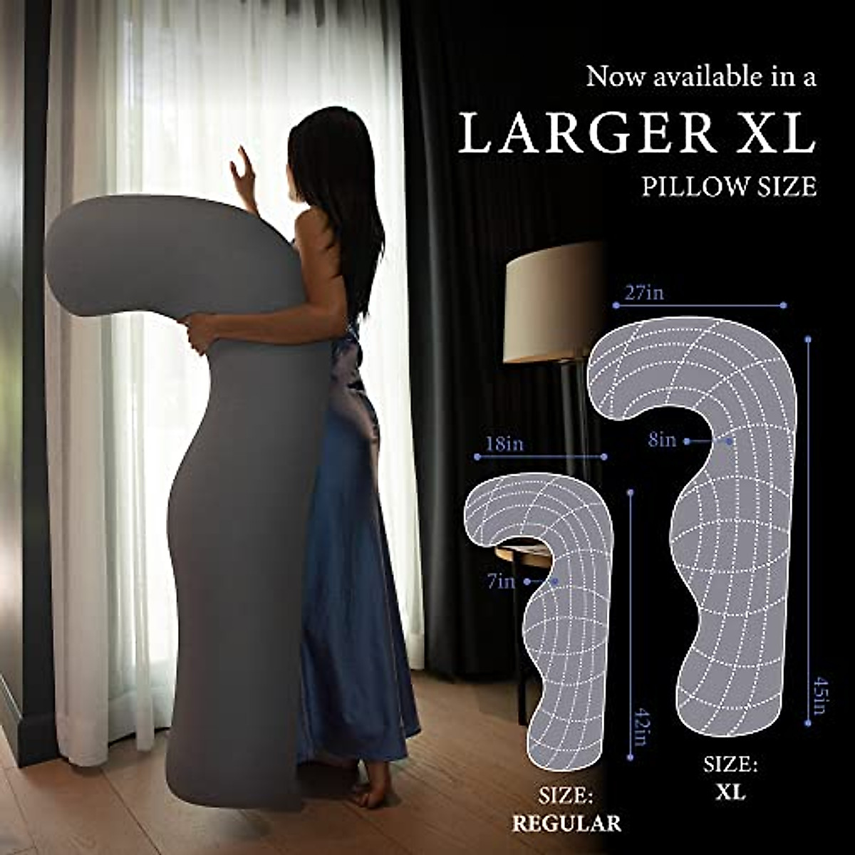 Pharmedoc Pregnancy Pillows XL J Shape Body Pillow Cooling Cover Grey, Full Body Pregnancy Pillow for Sleeping, Maternity Pillow, Pregnancy Must Haves, Side Sleeper Pillow, Nursing, Baby Shower