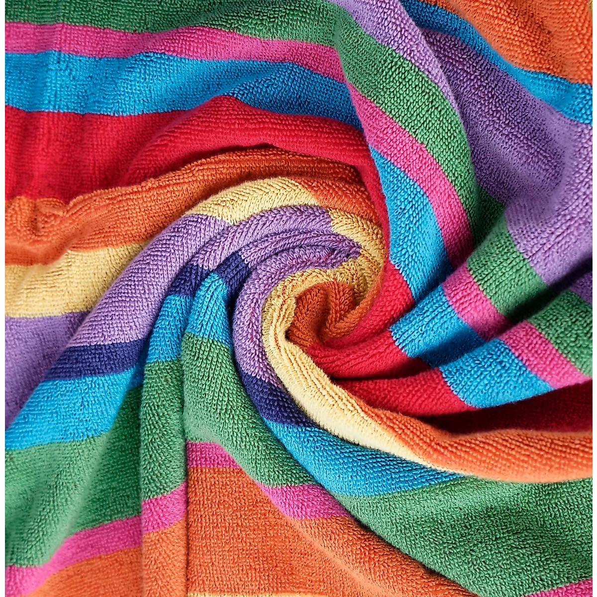 White Classic Cotton Beach Towels Oversized 30 x 60 Inches, Ultra Absorbent and Low Lint Striped Pool Towels for Adults, Unique Rainbow Design Luxury Extra Large Bath Towels, 4 Pack