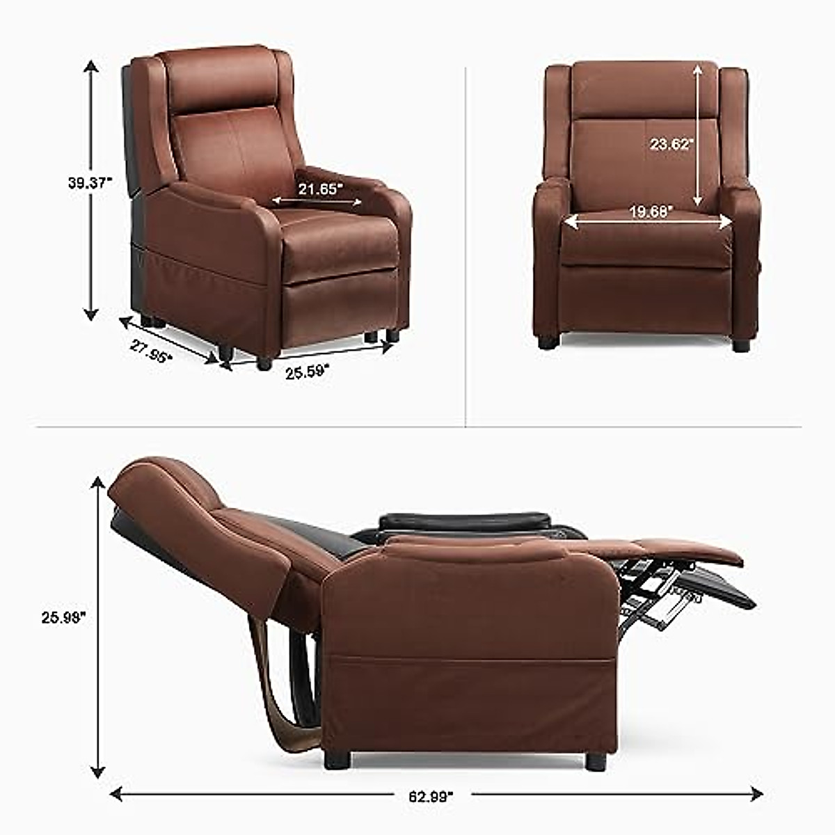 COMHOMA Recliner Chair for Living Room, Modern Fabric Adjustable Massage Recliner Chair, Single Sofa Seat with Upholstered Handrail Living Room Chair (Brown)