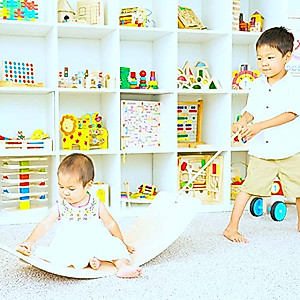 Ivy Standard Wooden Balance Board Wobble Board for Kids Toddlers, Teens, Adults, Wood Kids Toys for Kids Wobble Balance Board Kids - Kids Wooden Toys Montessori Waldorf Learning Toys Rocker Board for Yoga Exercise Physical Therapy (Kid-Toodler-Teen, Woode